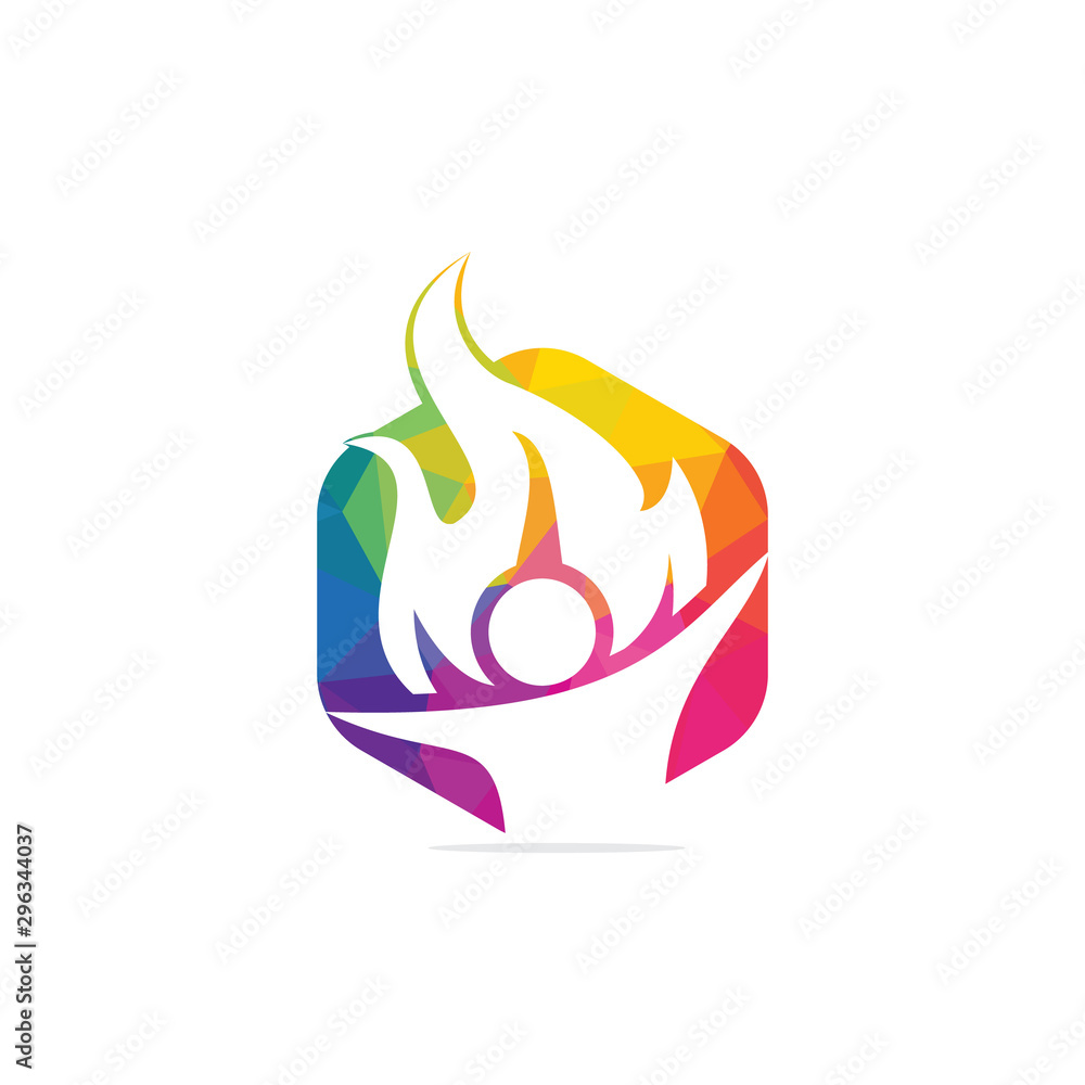 Fireman vector logo design.Red flame character logotype. Vector logo ...