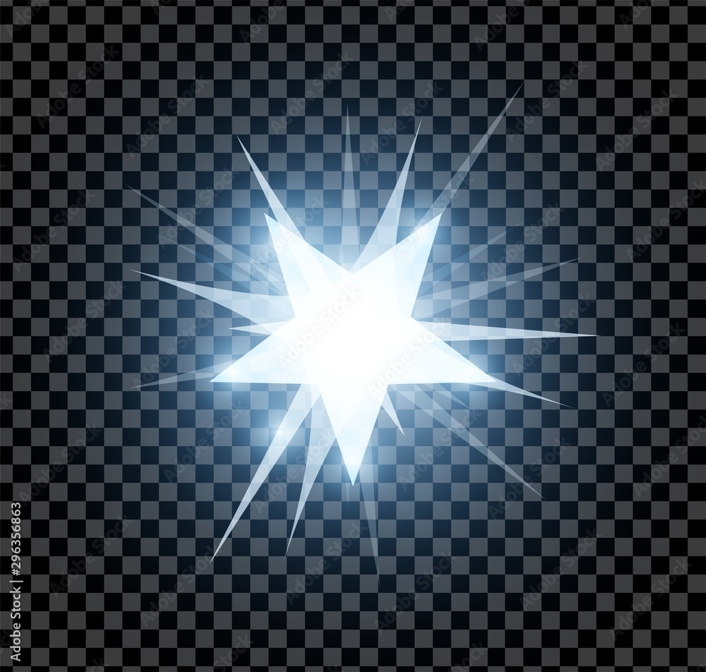 Bright glowing and shining star flares effect isolated on transparent background. Vector ...