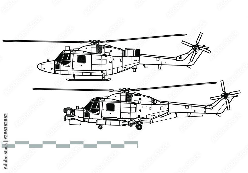 Westland Lynx. Outline vector drawing Stock Vector | Adobe Stock