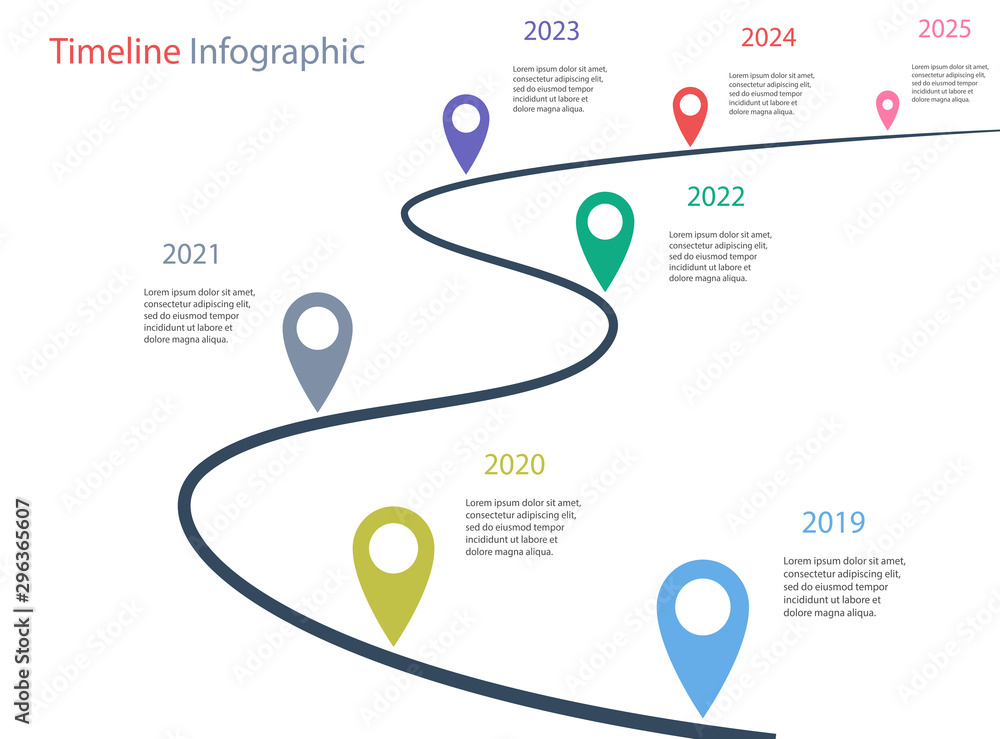 Vetor de Timeline infographic template with 7 points. Сan be used for ...