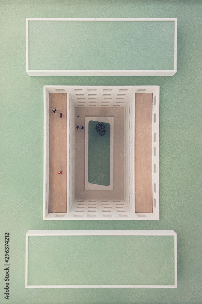 Overhead view of model of apartment building Stock Photo | Adobe Stock