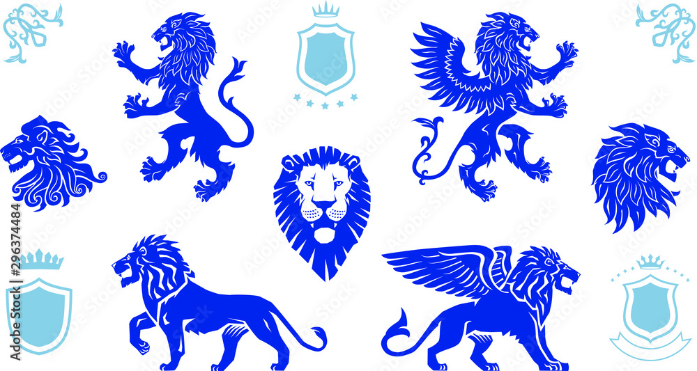 Lions Drawings, Lion Head, Heraldic Lions, Winged Lion Stock Vector ...