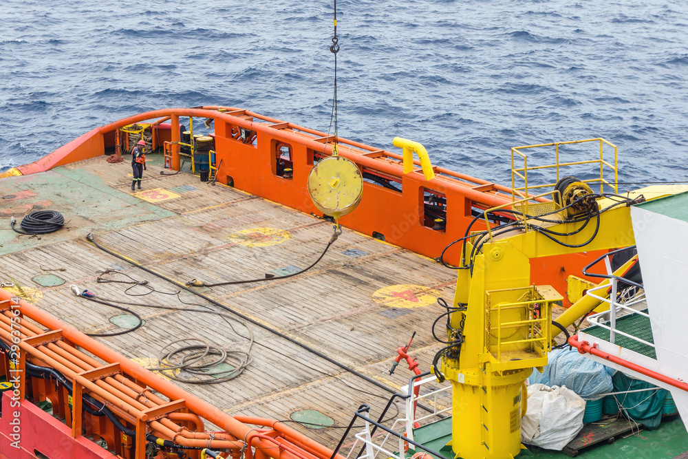 Anchor handling activities by a anchor handling tugboat for a ...