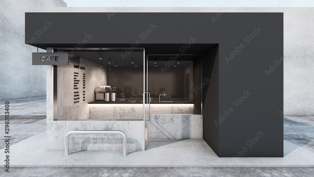 Front view Cafe shop & Restaurant design. Modern minimal black.Counter ...