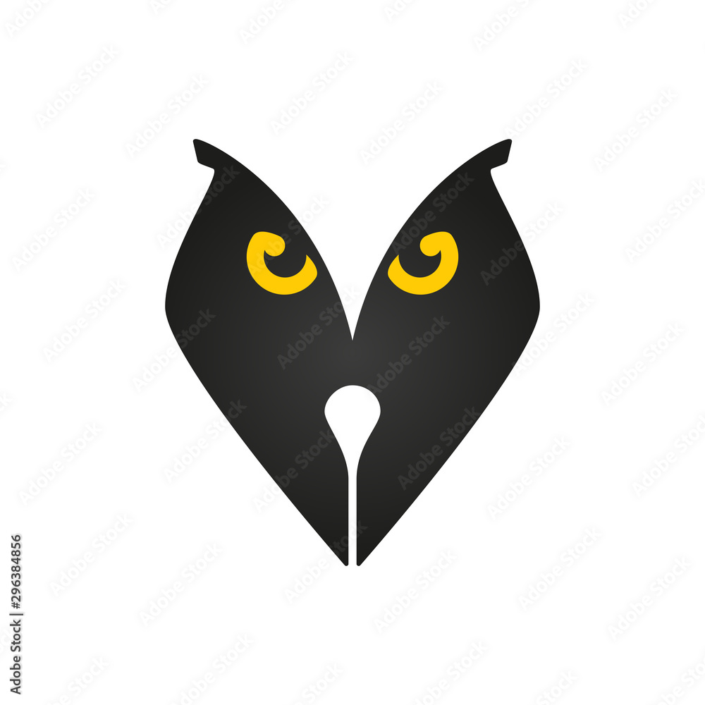 Sign owl in the form of a pen for ink, for illustrator, writer Stock ...