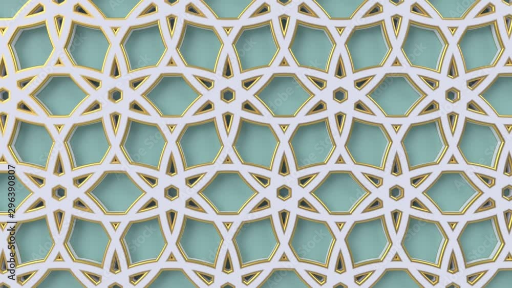 Arabesque looping geometric pattern. Green and white islamic 3d motif ...