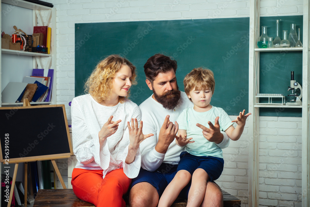 Pupil learning letters and numbers - mathematics concept. Education ...