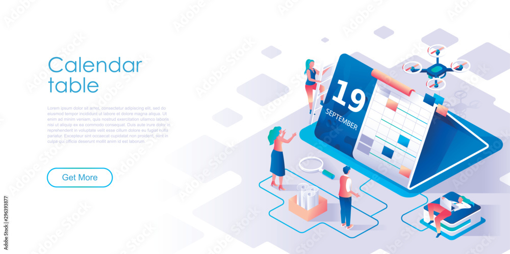 Calendar table isometric landing page vector template Stock Vector ...