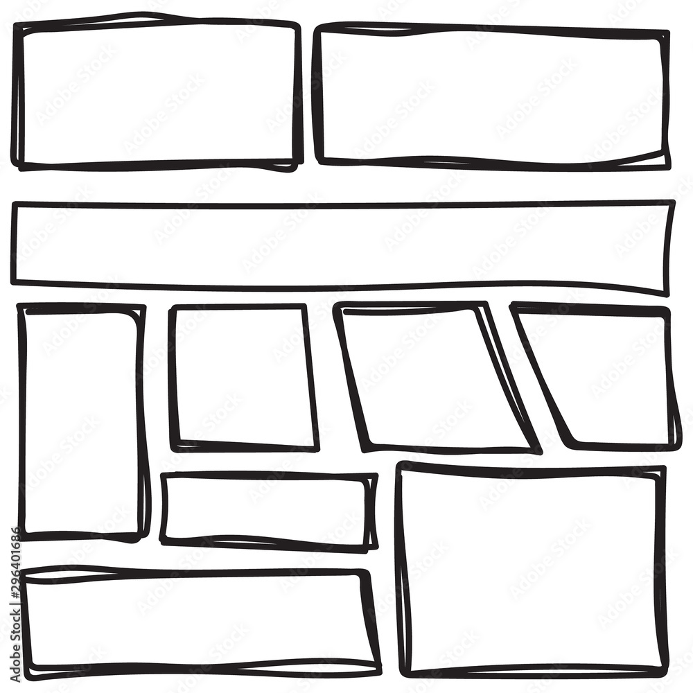 Set of freehand drawn horizontal and vertical rectangles and squares ...