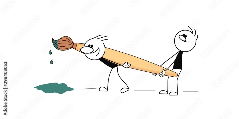 Doodle cute miniature scenes of stick figures with paint brush. Hand ...