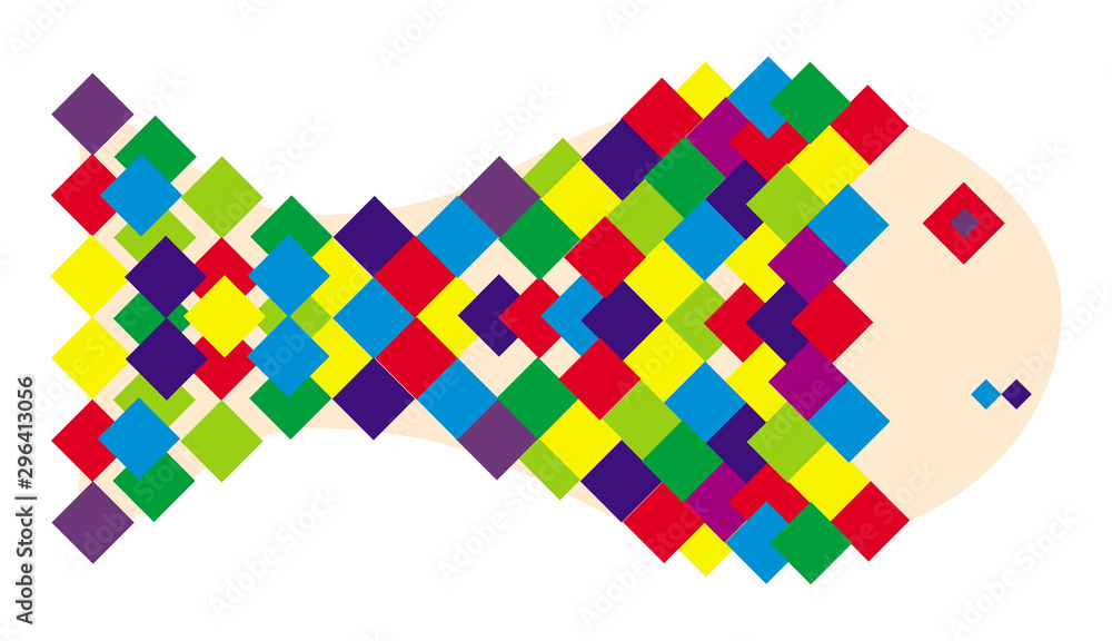 Cartoon fish of colored squares. Children's drawing. Logo, vector art ...