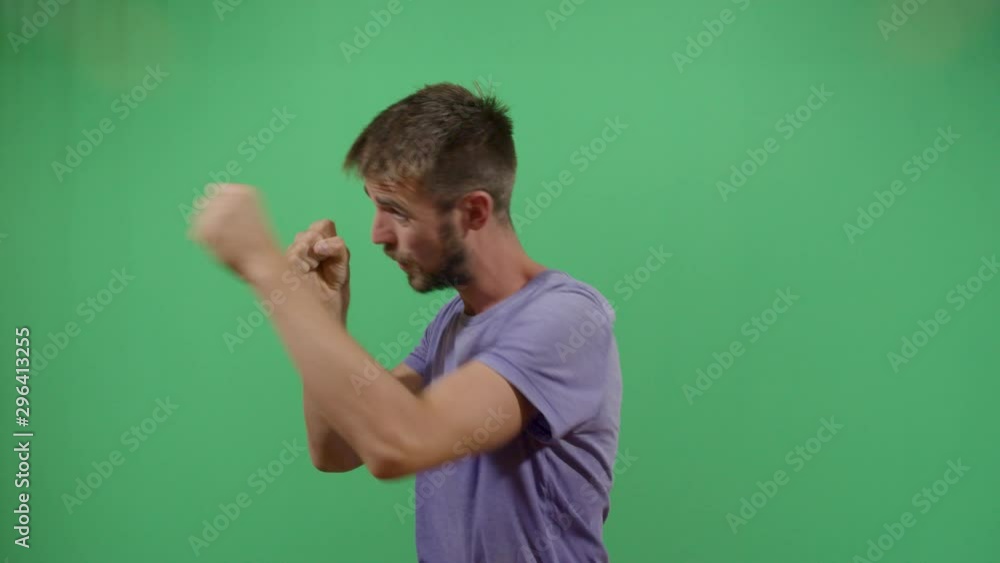 Funny Adult Man Doing Fighting Poses Like Fighting With An Invisible ...