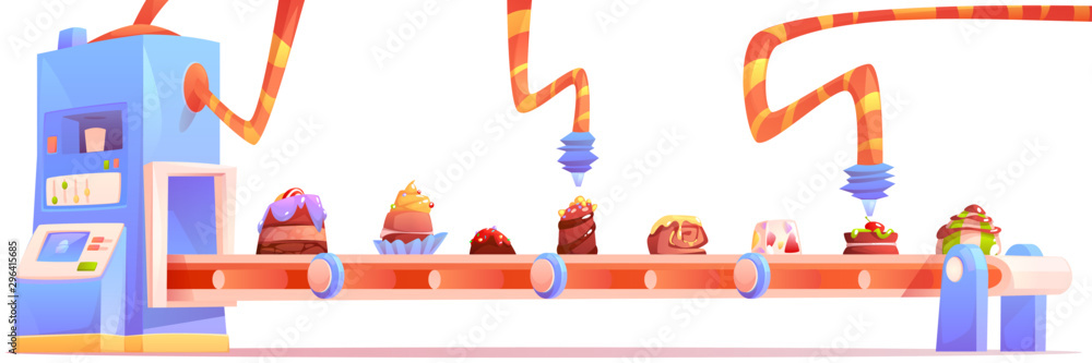 Candy factory, chocolate production line isolated on white background ...