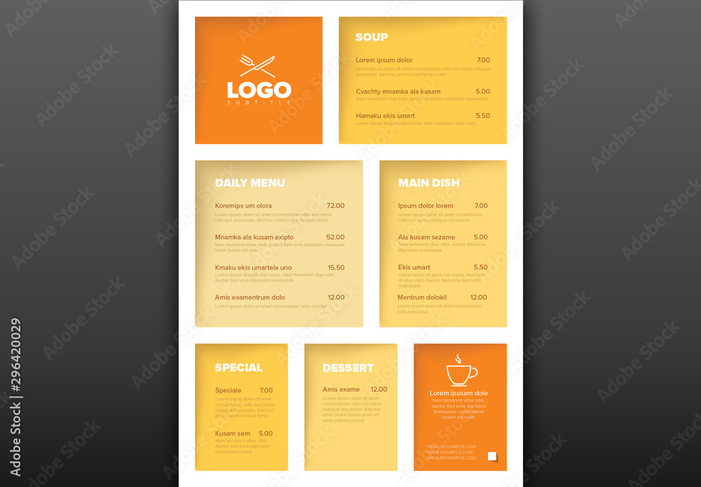 Orange and Yellow Restaurant Menu Layout Stock Template | Adobe Stock