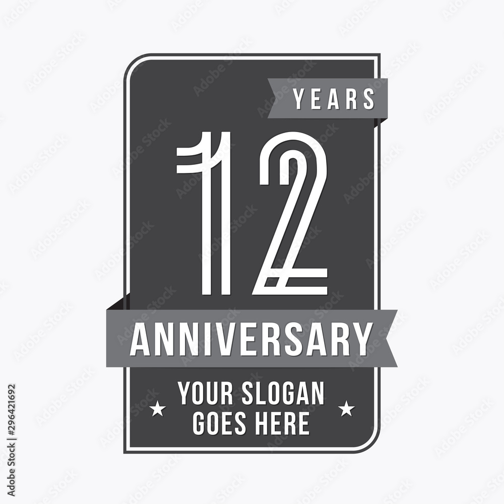 12 years anniversary design template. Twelve years celebration logo ...