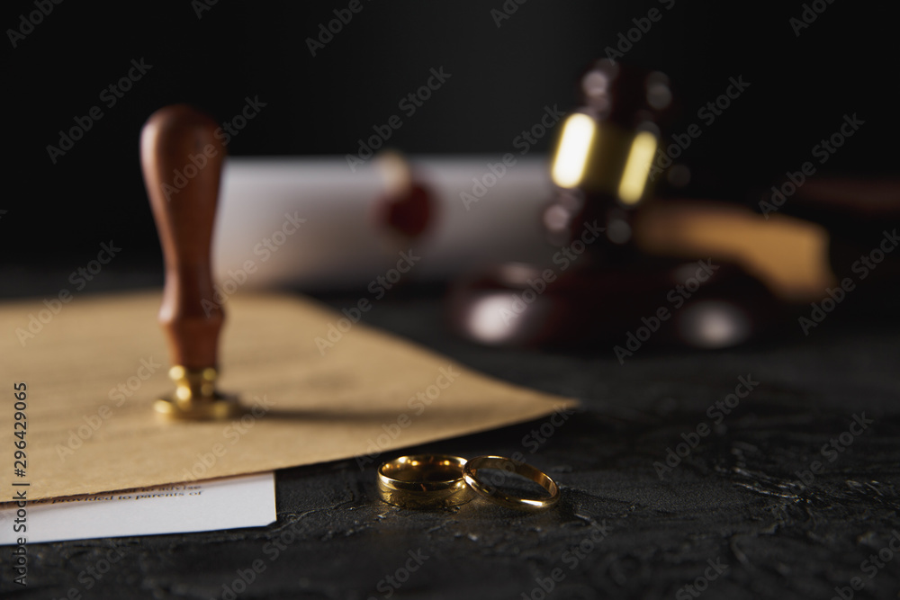 Hands of wife, husband signing decree of divorce, dissolution ...