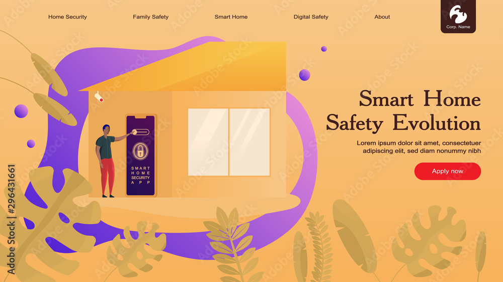 Creative website design template: smart home security, remote wireless ...