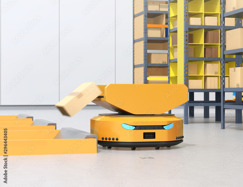 AMR (Autonomous Mobile Robot) sending parcel to delivery tunnel ...