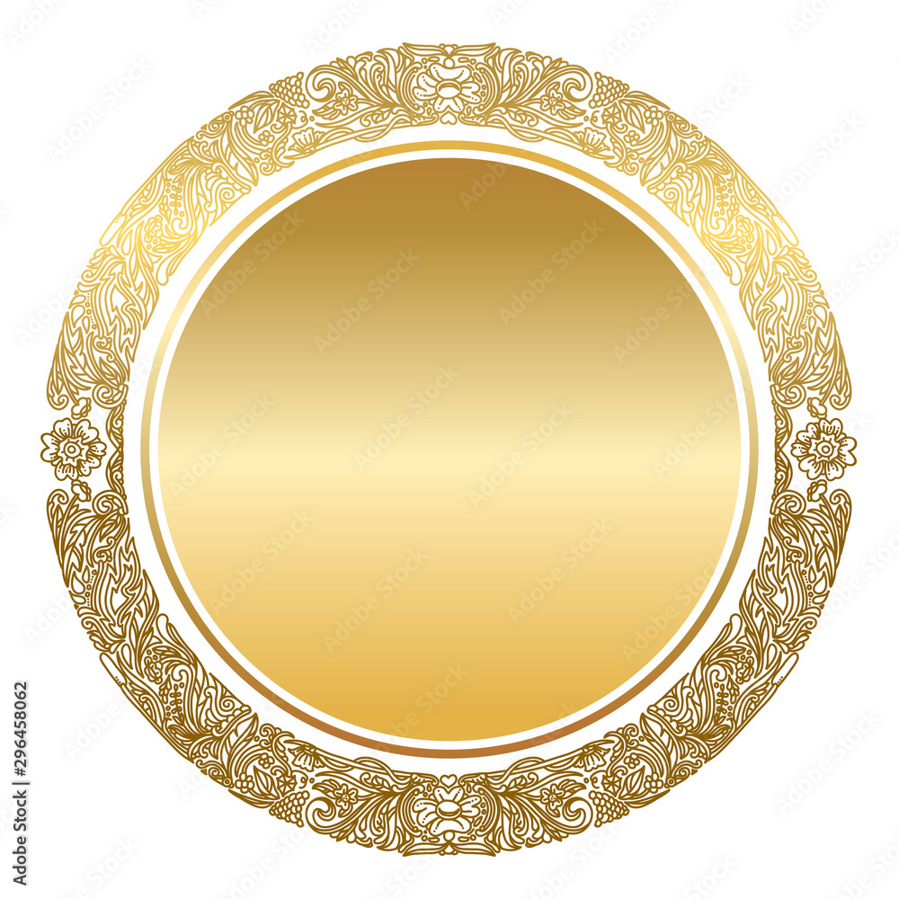 Vintage drawing ornament gold frame. Custom hand draw line art with ...