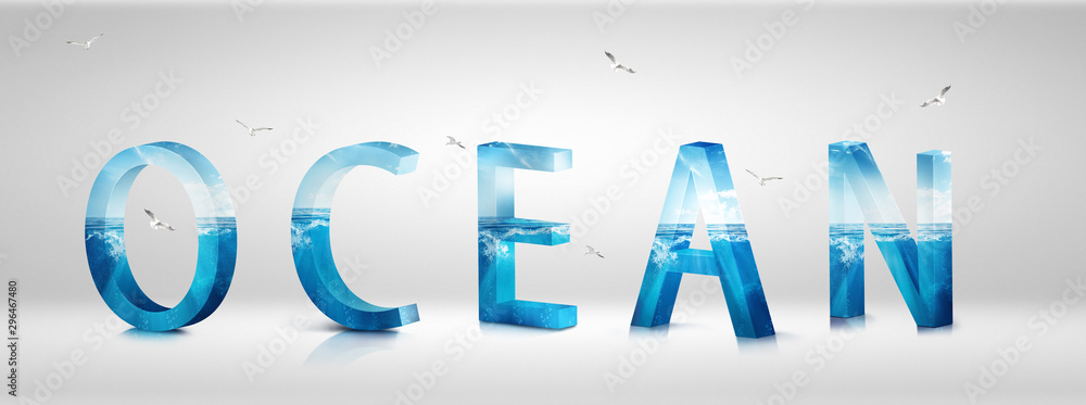 OCEAN TYPOGRAPHY ARRANGED FONT 3d illustration Stock Illustration ...