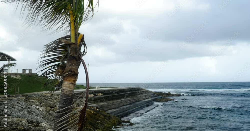 Vidéo Stock dramatic heavy wind on coast bay. clouds and waves on rocks ...
