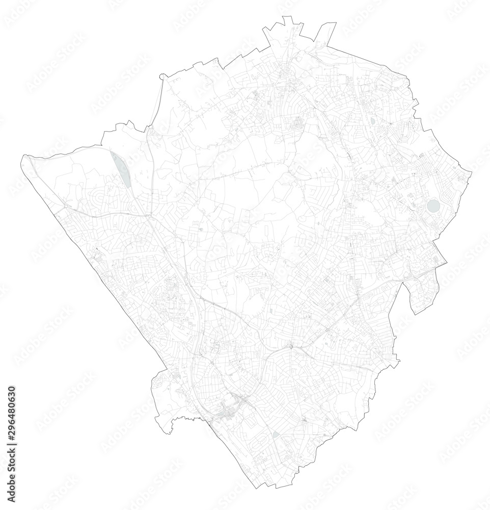 Satellite view of the London boroughs, map and streets of Barnet ...