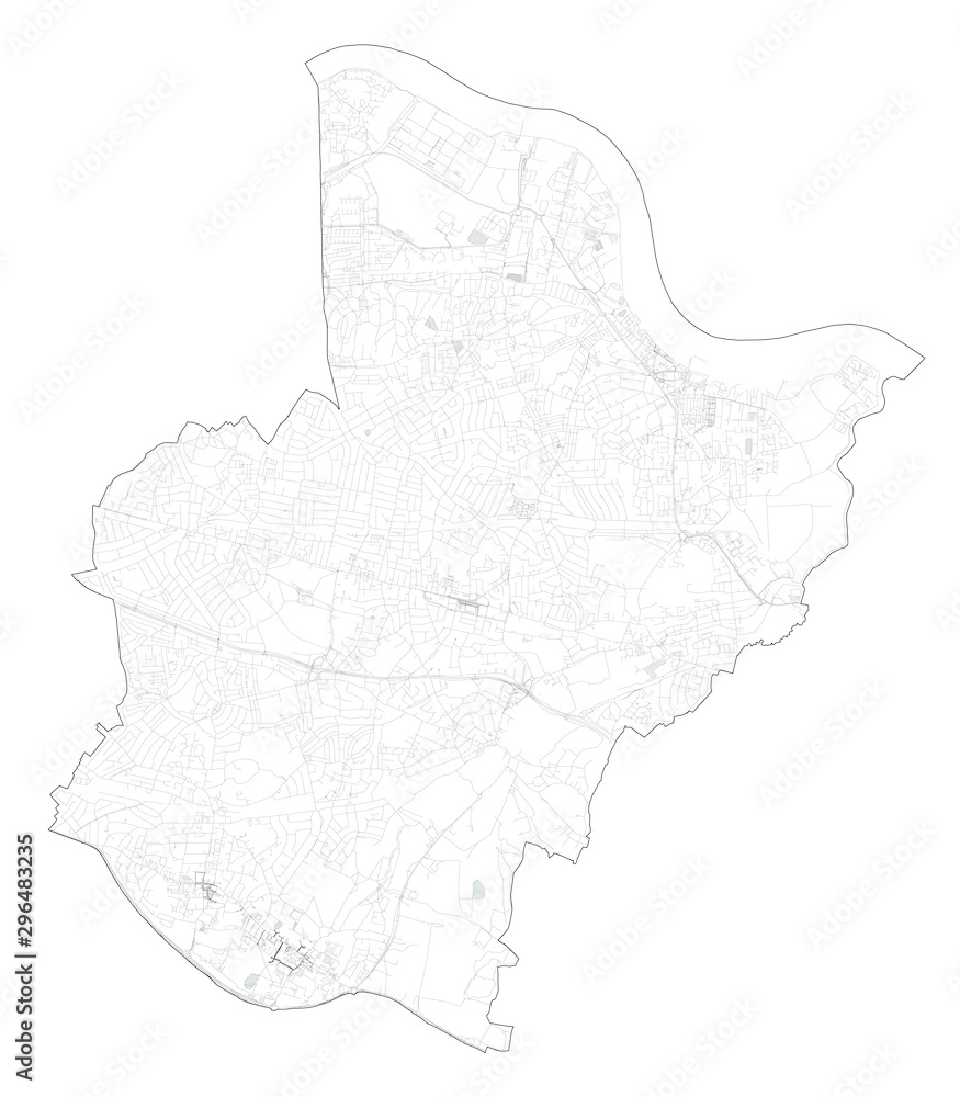 Vetor de Satellite view of the London boroughs, map and streets of ...