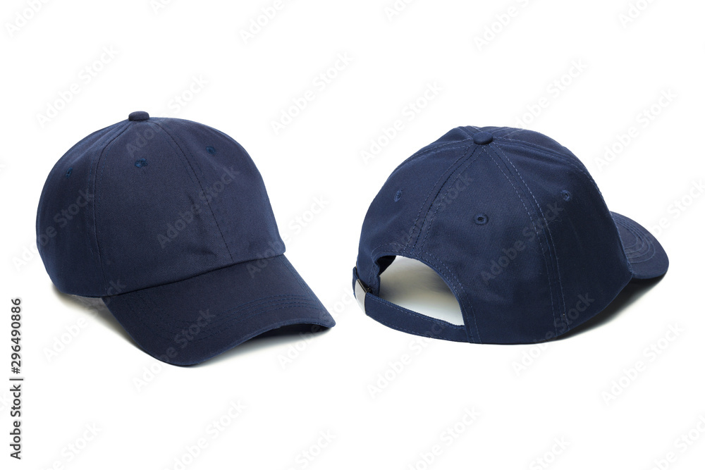 blue Baseball cap isolated on white background. Front and back view ...