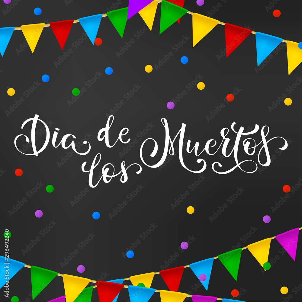 Dia de los Muertos, day of the Dead spanish text lettering vector ...