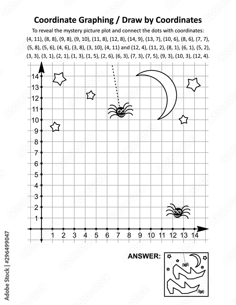 Stockvector Coordinate Graphing Or Draw By Coordinates Math Worksheet With Halloween Witchs