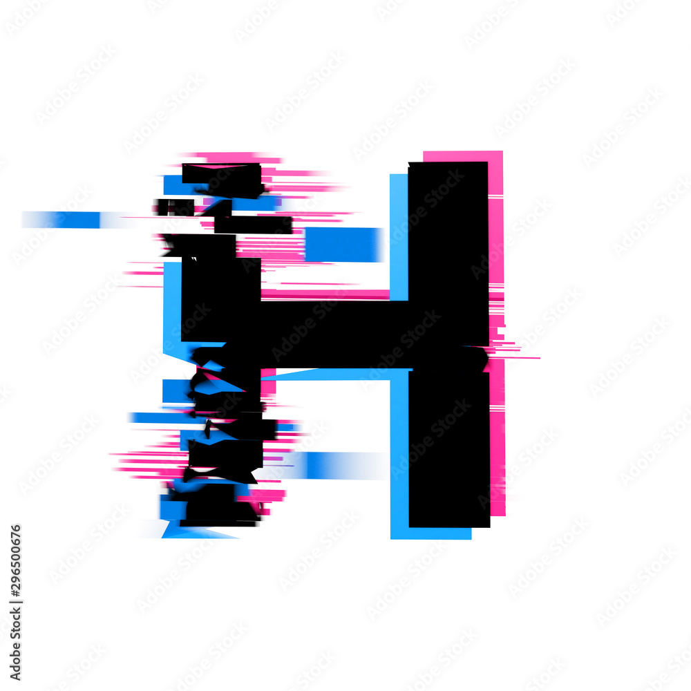 Letter H distorted neon glitch effect text font. 3D Render Stock ...