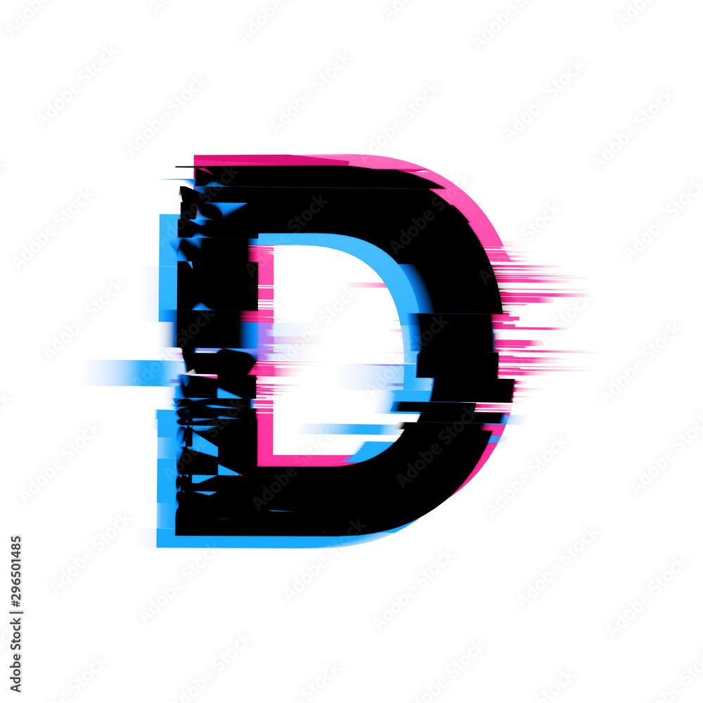 Letter D distorted neon glitch effect text font. 3D Render Stock ...