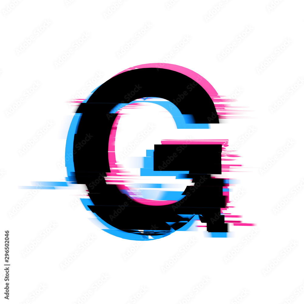 Letter G distorted neon glitch effect text font. 3D Render Stock ...