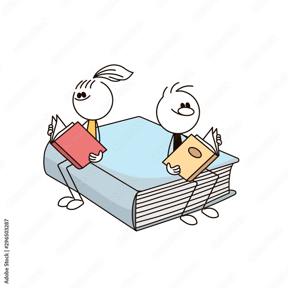Vetor do Stock: Doodle stick figure: Reading man and woman sitting on ...