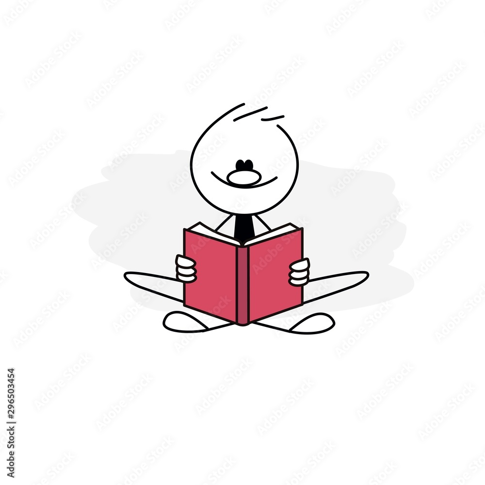 Vecteur Stock Doodle stick figure: Man reading a book. Hand drawn ...