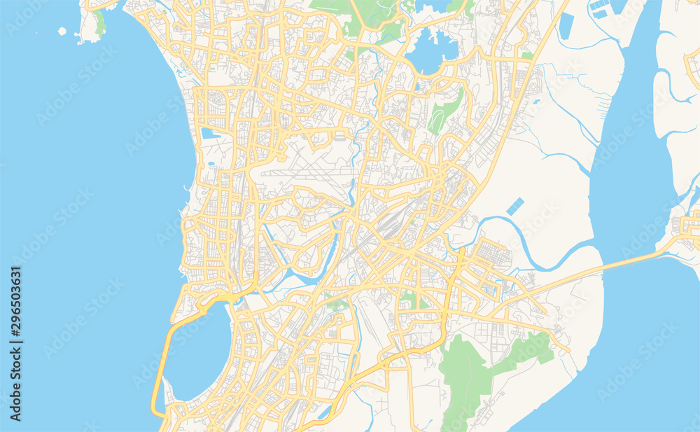 Printable street map of Mumbai, India Stock Vector | Adobe Stock