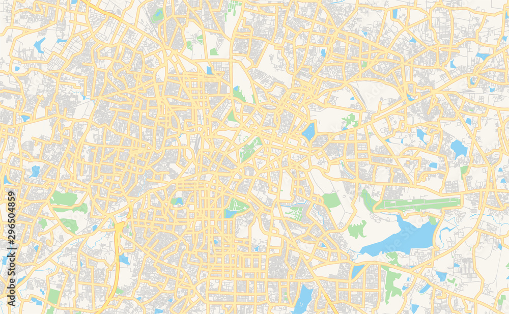 Printable street map of Bangalore, India Stock Vector | Adobe Stock