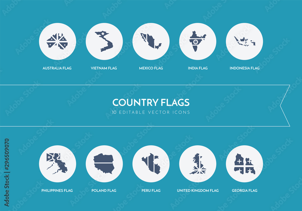 10 country flags concept blue icons Stock Vector | Adobe Stock