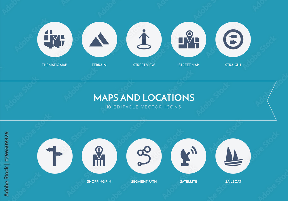 Poster 10 maps and locations concept blue icons – Wall Art | UkPosters