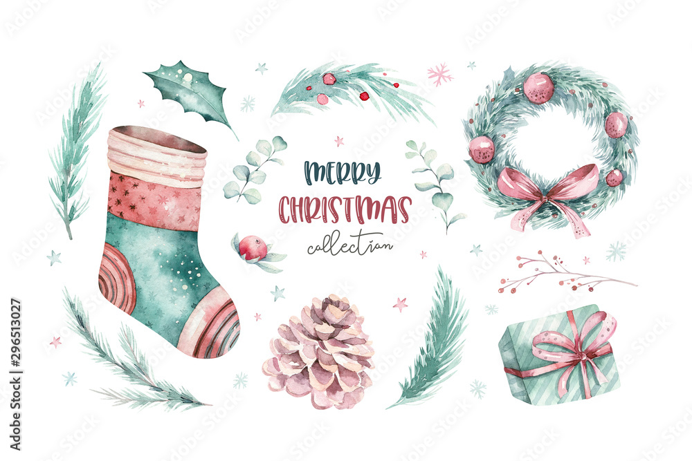 watercolor holiday christmas clipart. Winter decoration element. Merry ...