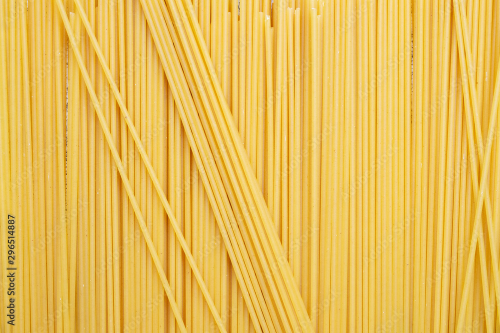 Types of uncooked pasta. Pasta spaghetti dry. Shooting from above. Flat ...
