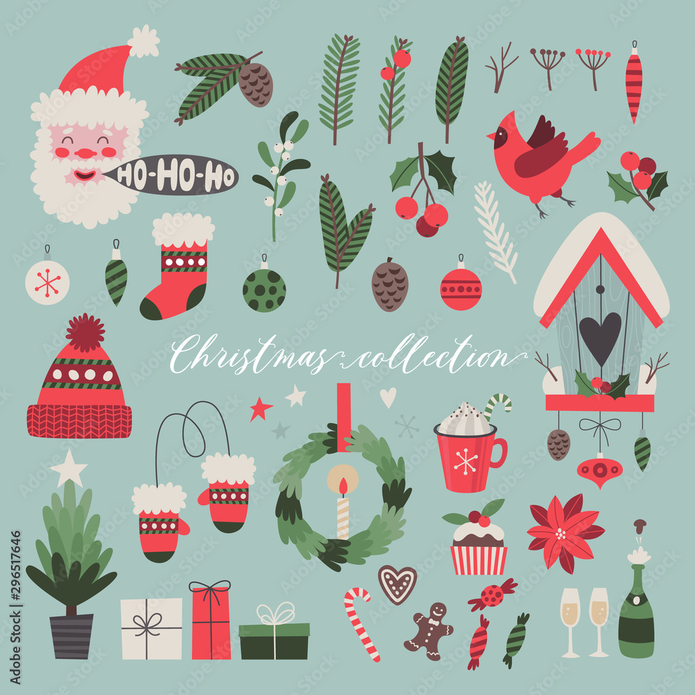 Christmas collection- vector isolated traditional symbols of Christmas ...