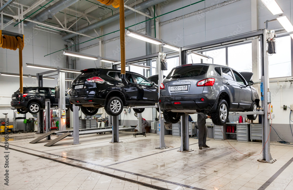 Inside in the auto repair Nissan service station of the official dealer ...