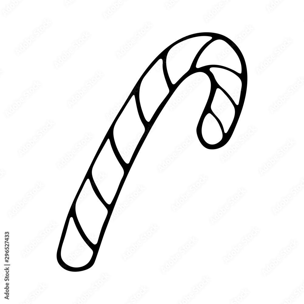 Vector hand drawn outline illustration of sweet candy cane. Black ...