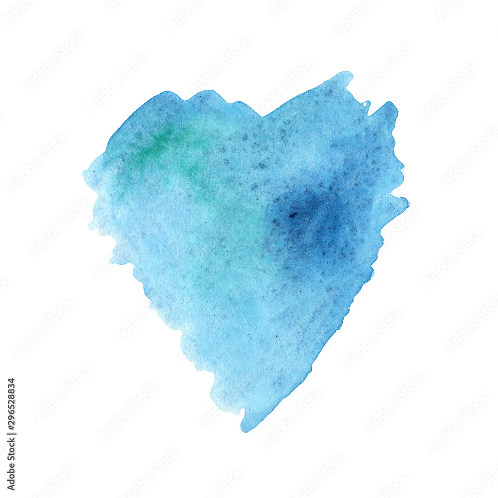 Watercolor blue heart blurred illustration of water. postcard to the ...