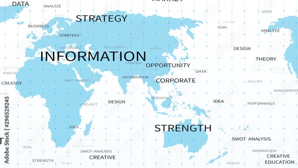 4k Swot Analysis word tag cloud,World map dots concept.Text Design ...