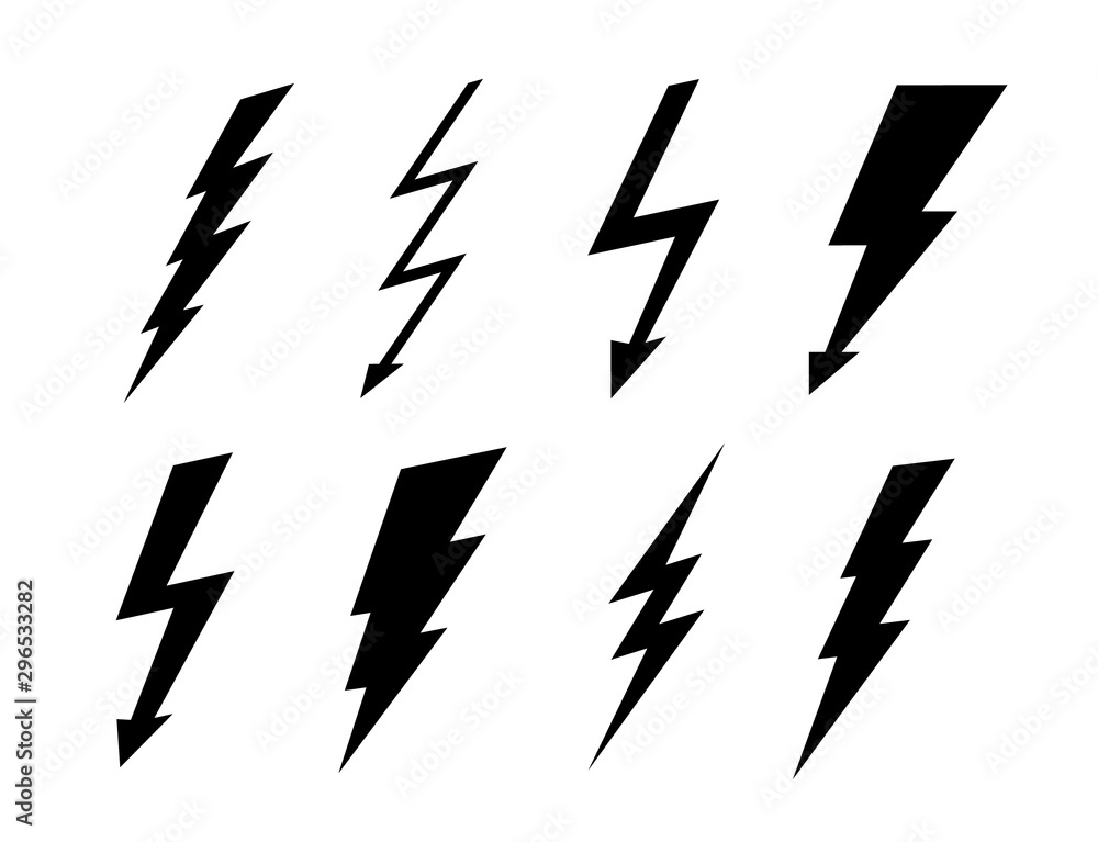 Vector set lightning bolt icons. Thunderbolt, lightning strike sign ...