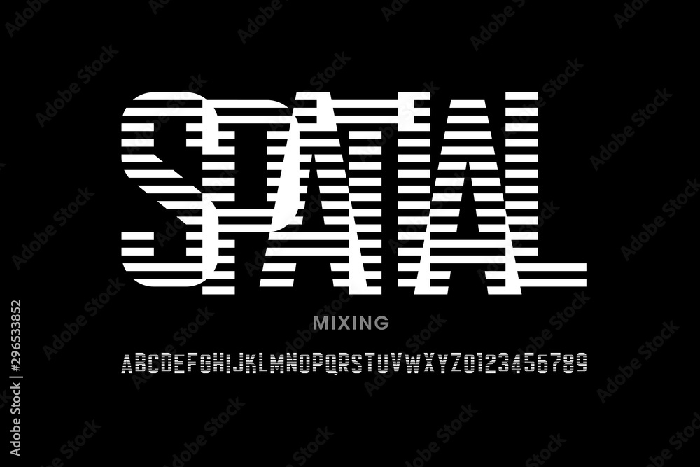 Spatial color mixing style font design, alphabet letters and numbers ...