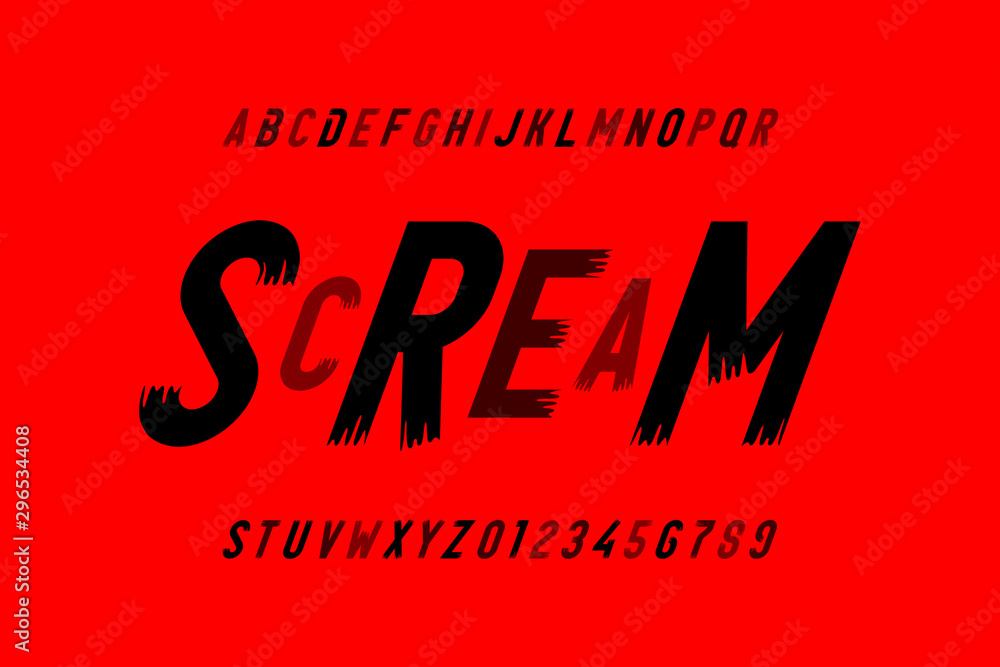 Scream font in Halloween style, alphabet letters and numbers Stock ...