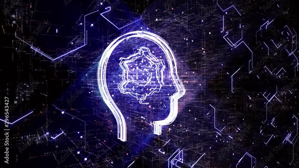 4k Brain AI Artificial Intelligence circuit tag cloud,binary computer code.The Matrix binary ...